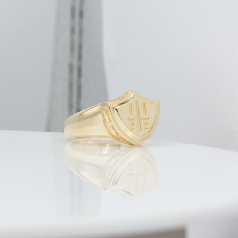 Handmade 14k Gold Shield Signet Ring, Sword Design - Etsy