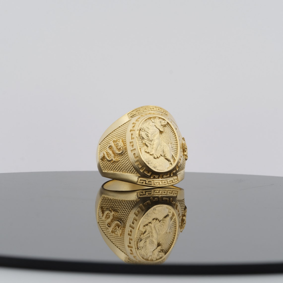 14k Gold Tiger Ring 18k Dragon Tiger Signet Ring Solid Tiger Signet 14k ...