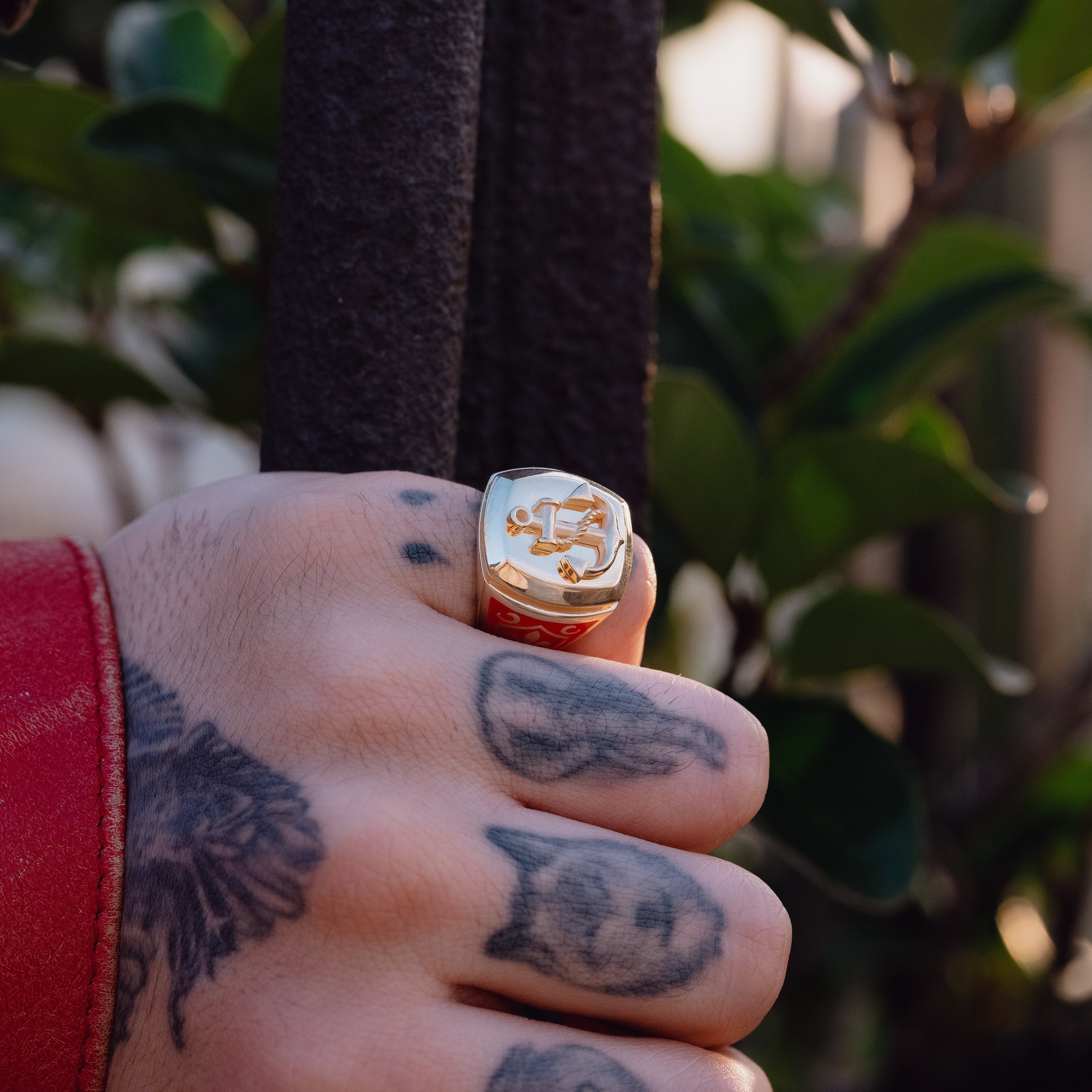 18k Gold Anchor Ring 14k Enamel Anchor Signet Ring Solid Anchor Signet ...