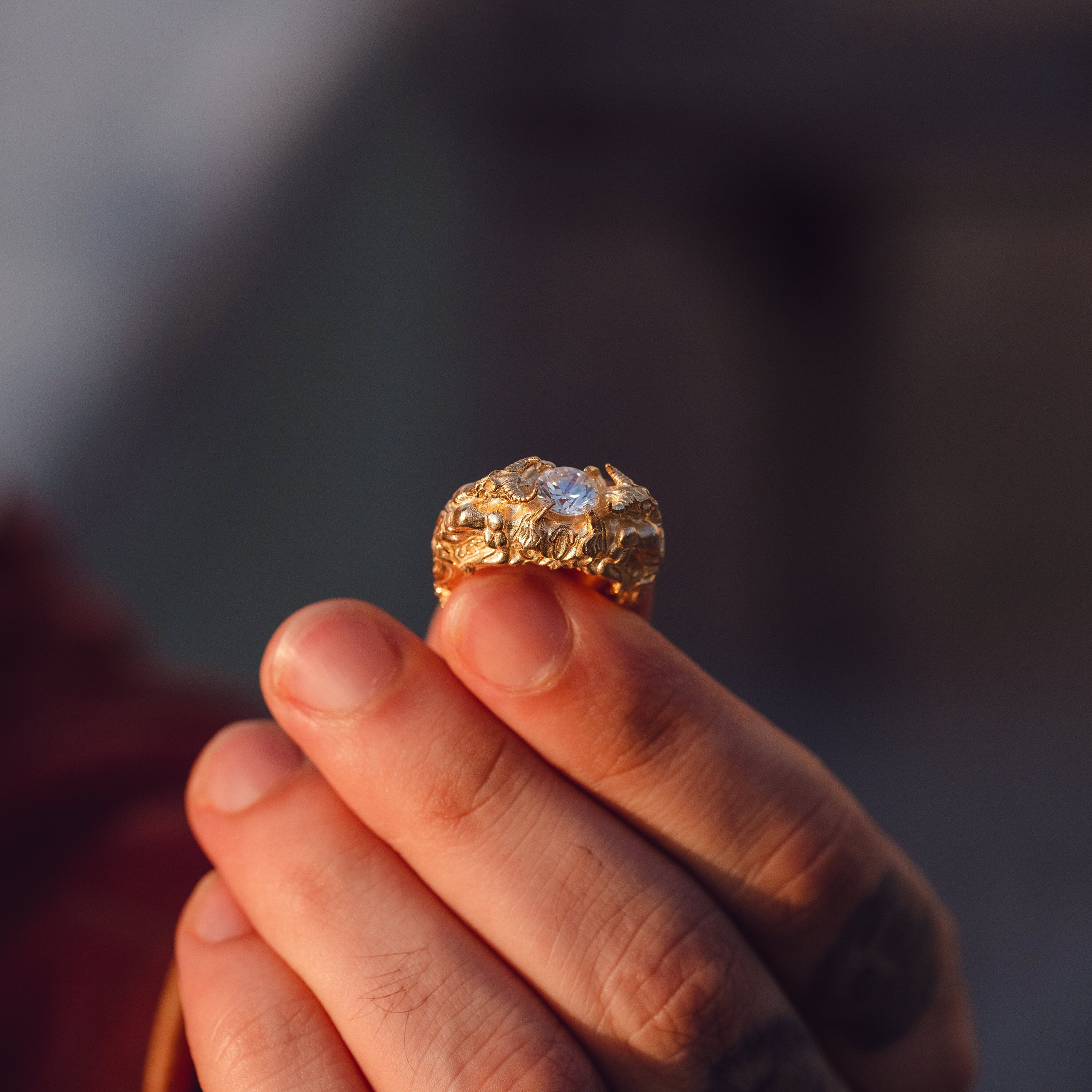 Gold Devil Ring 14k Demon Band Ring Solid Satanic Wedding Band 14k Gold ...