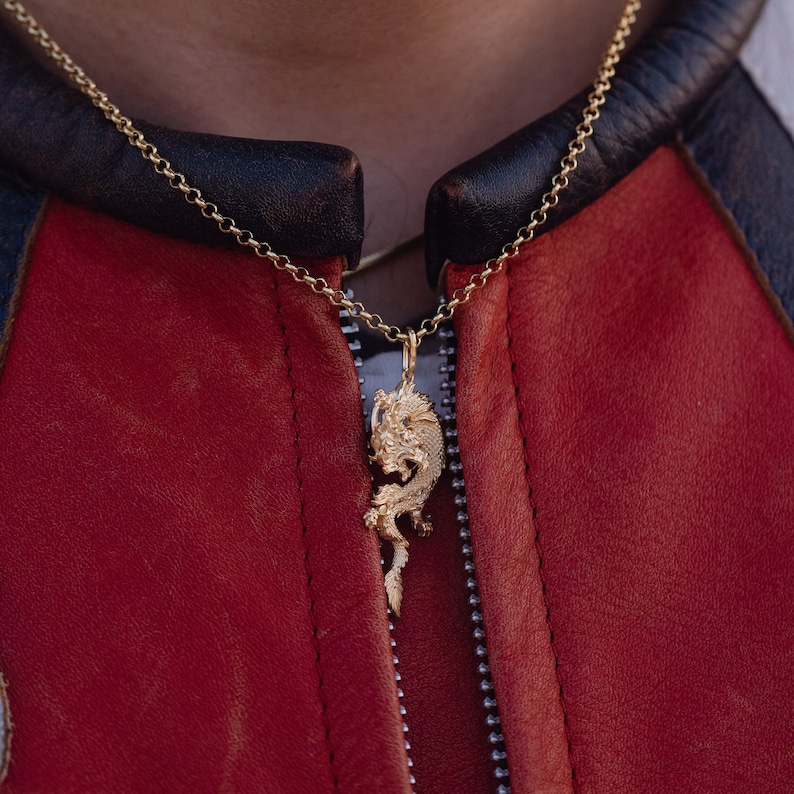 14k Gold Dragon Pendant 18k Solid Dragon Necklace Gold Pendant for Man ...