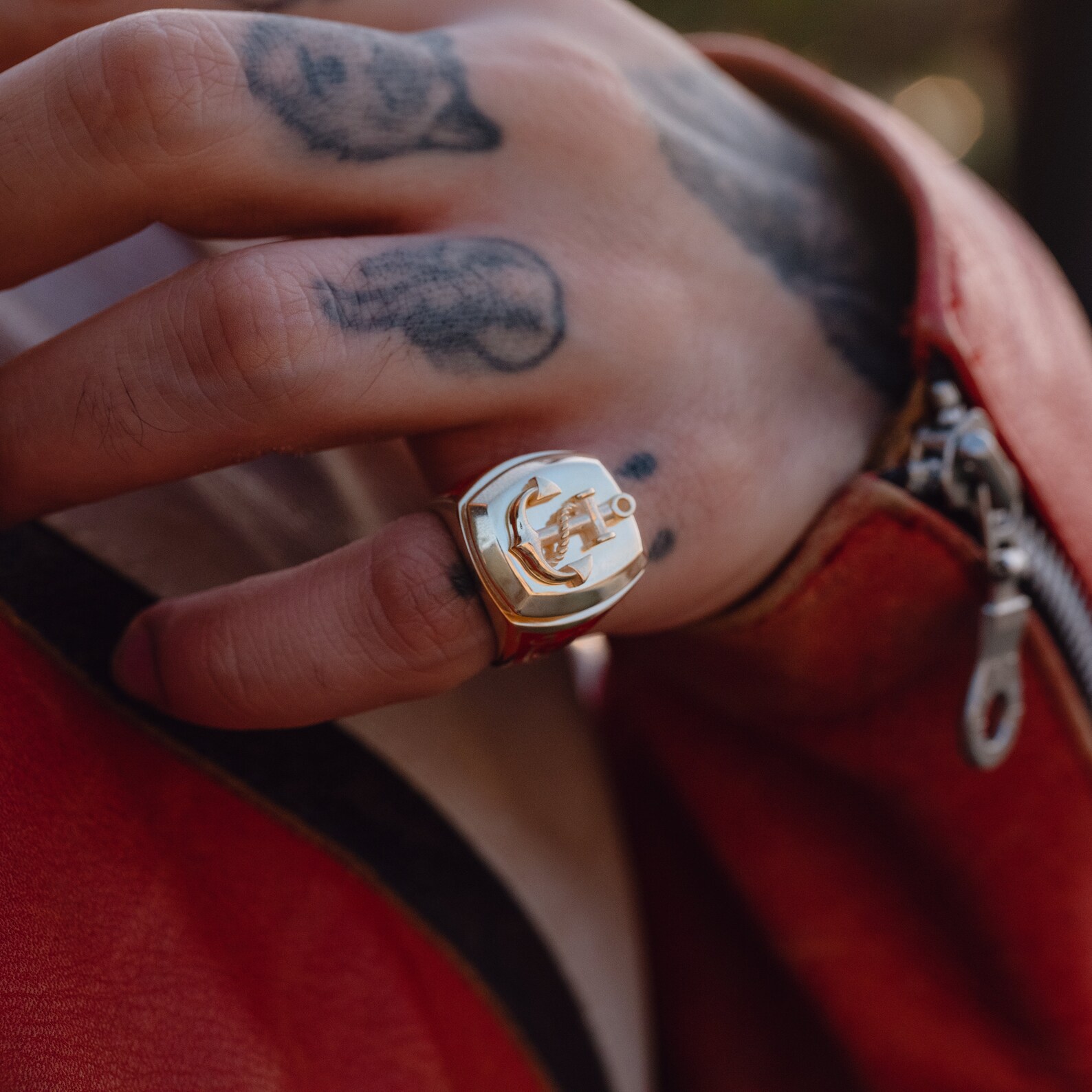 18k Gold Anchor Ring 14k Enamel Anchor Signet Ring Solid Anchor Signet ...