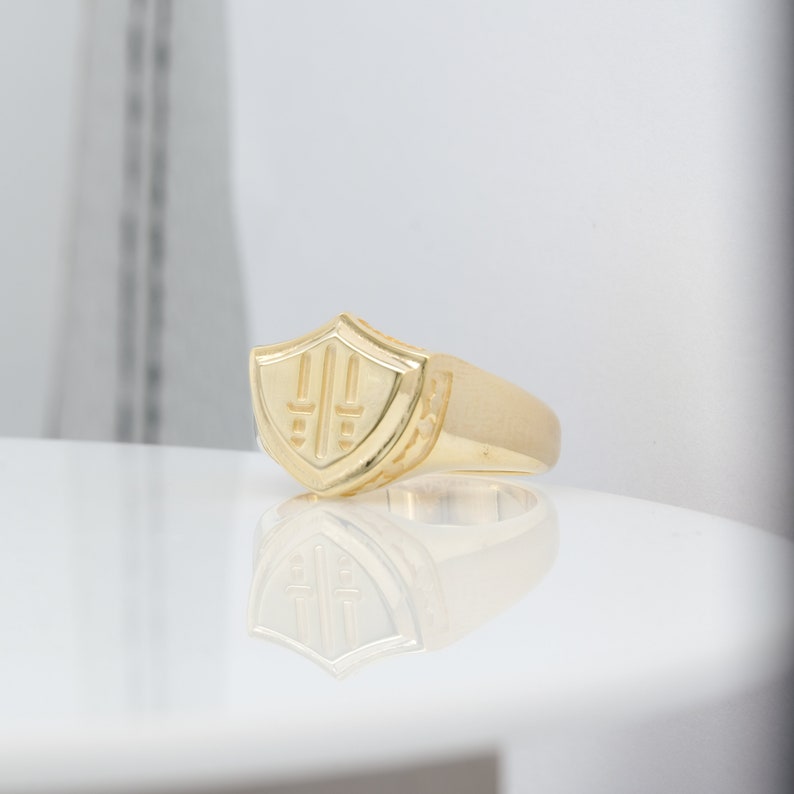 Handmade 14k Gold Shield Signet Ring, Sword Design - Etsy