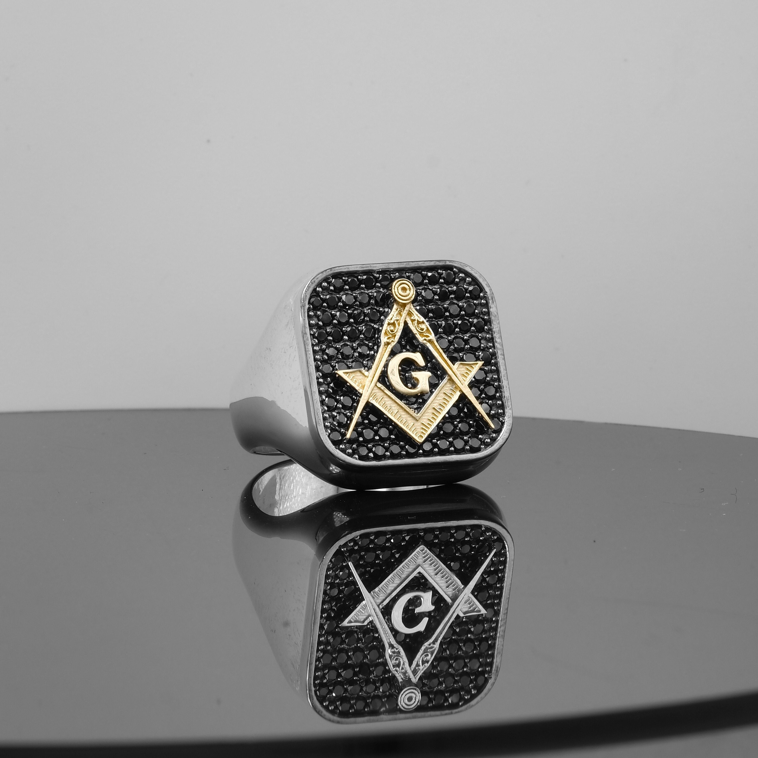 Gold Mason Ring 14k Freemason Ring Solid Gemstone Mason Signet 14k Gold ...