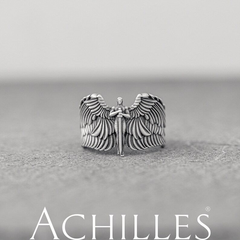 Michael the Archangel Wrap Ring in 925 Sterling Silver, St Michael Mens ...