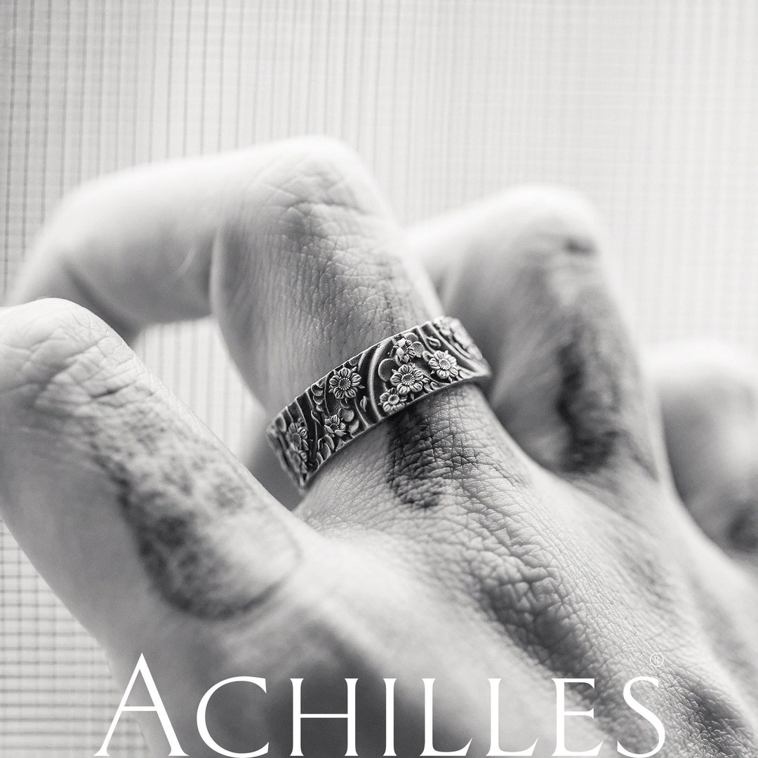 Japanese Wind Flower Ring Wedding Men's Band Ring Flower Ornamental ...