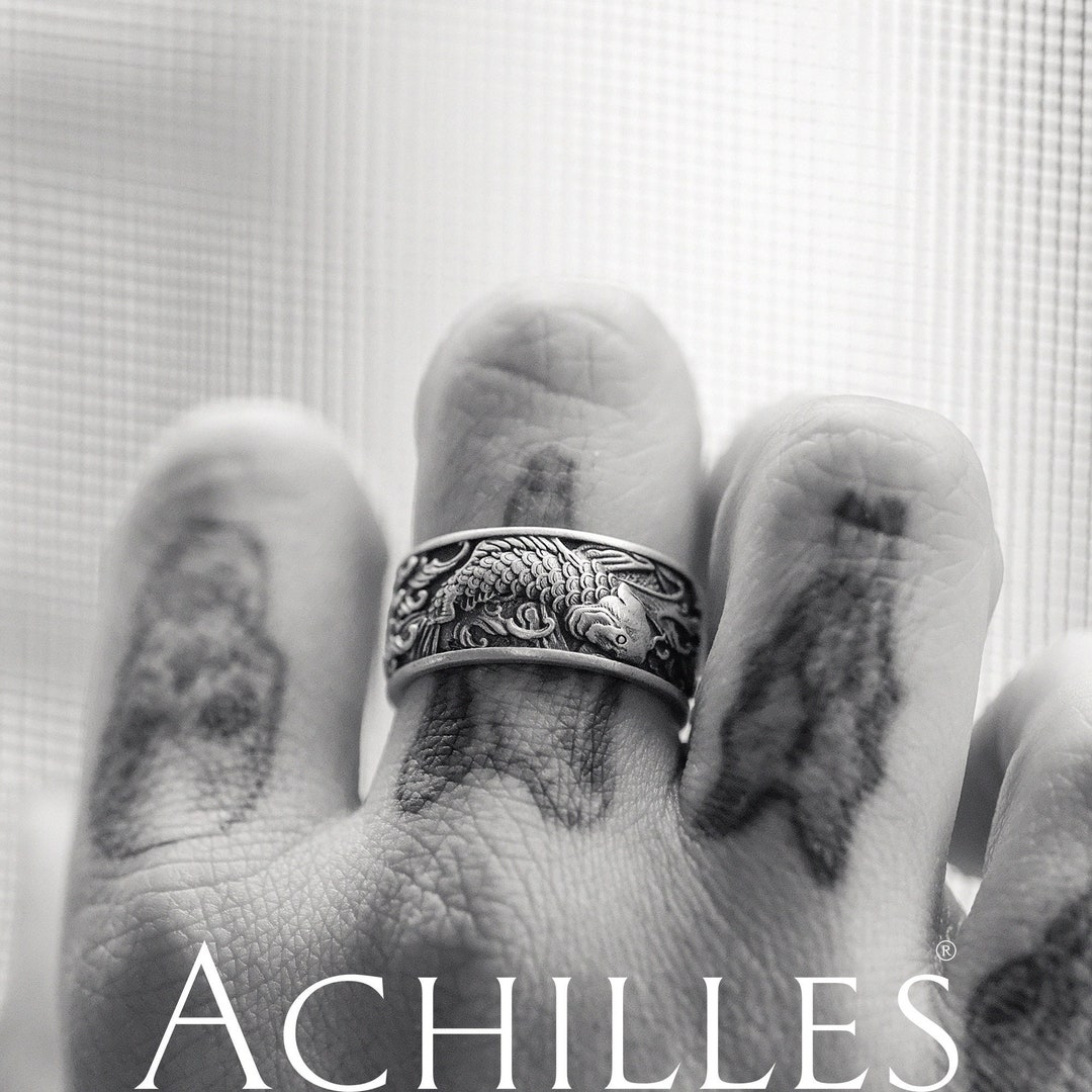 Japanese Koi Fish Band Ring, Handmade Men Ring, Mens Ring, Unique Ring ...