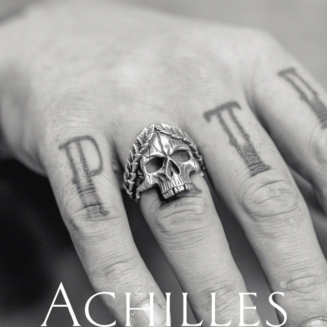 Extraordinary Gothic Ring for Men, Skull With Leaf Crown Unique Mens Ring, Julius Caesar Punk ...