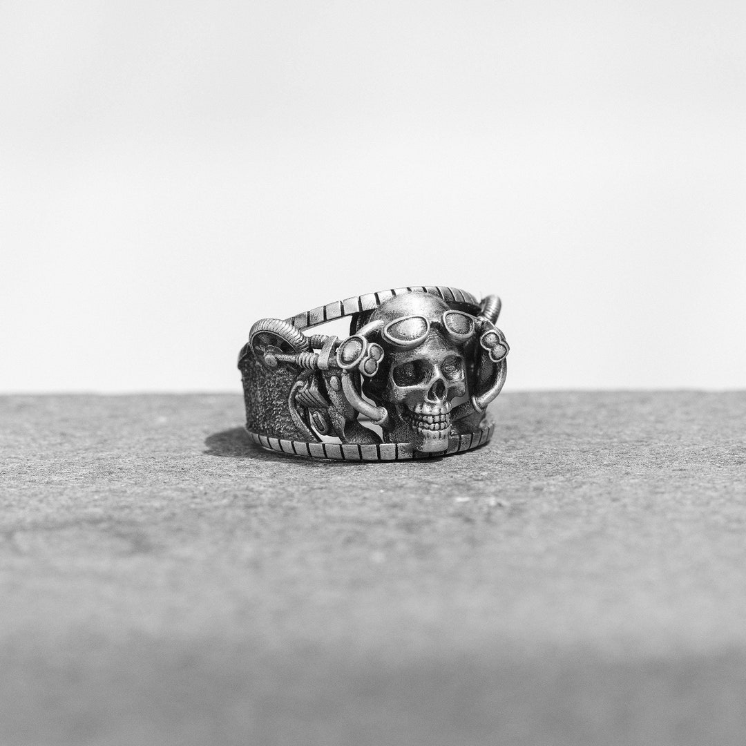 Motorcycle Biker Ring, Unique Cool Ring for Boyfriend, Sterling Rider ...