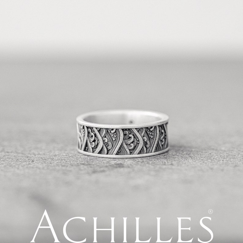 Oxidized Sterling Silver Mens Ring, Great Wave Kanagawa, Japanese Art ...