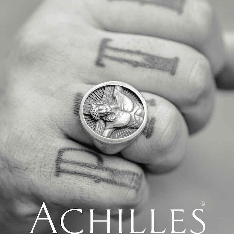 Engraved Crucifixion of Jesus Ring, Jesus Christ With Cross Oxidized ...