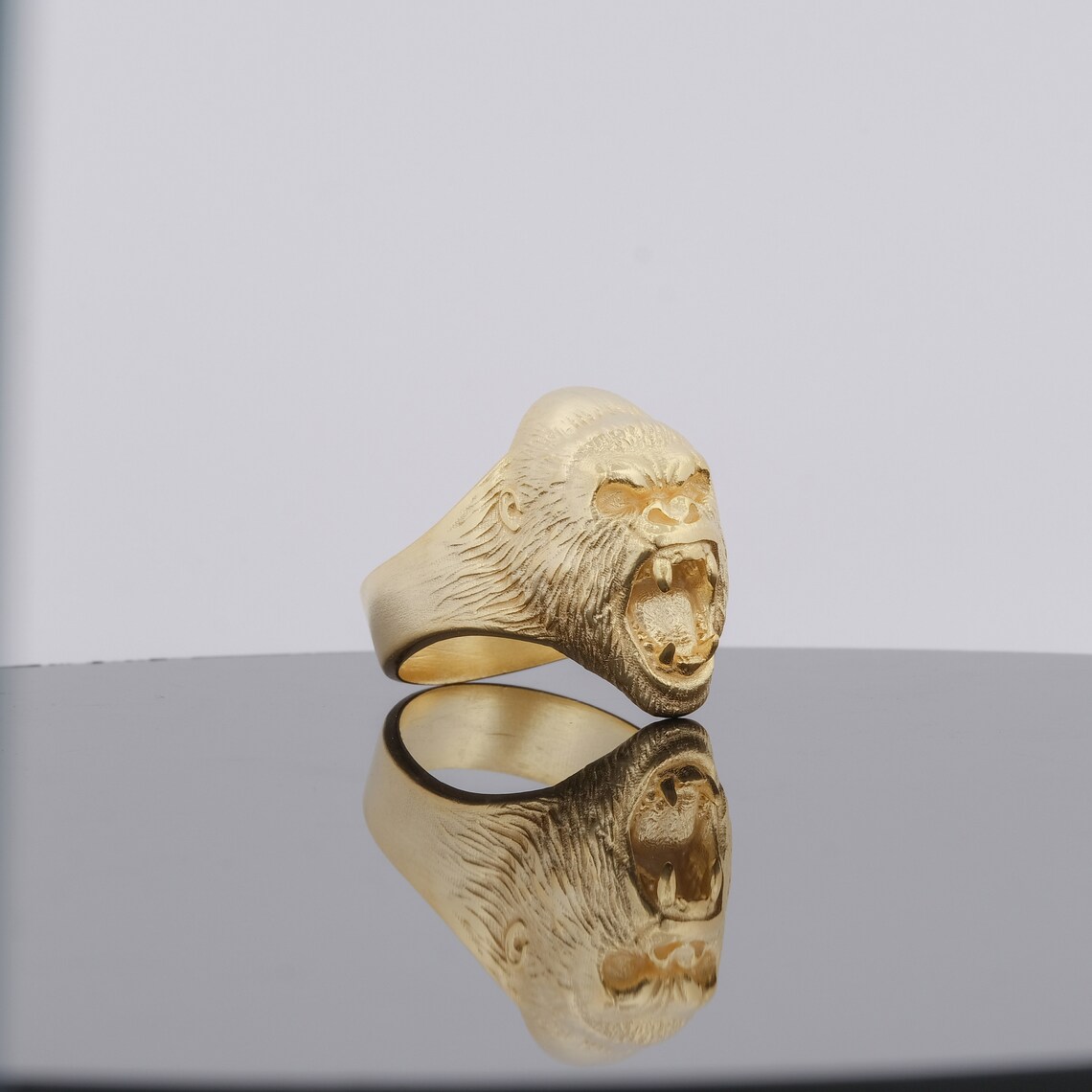 14k Gold Gorilla Ring 18k King Kong Signet Ring Solid Gorilla Pinky ...