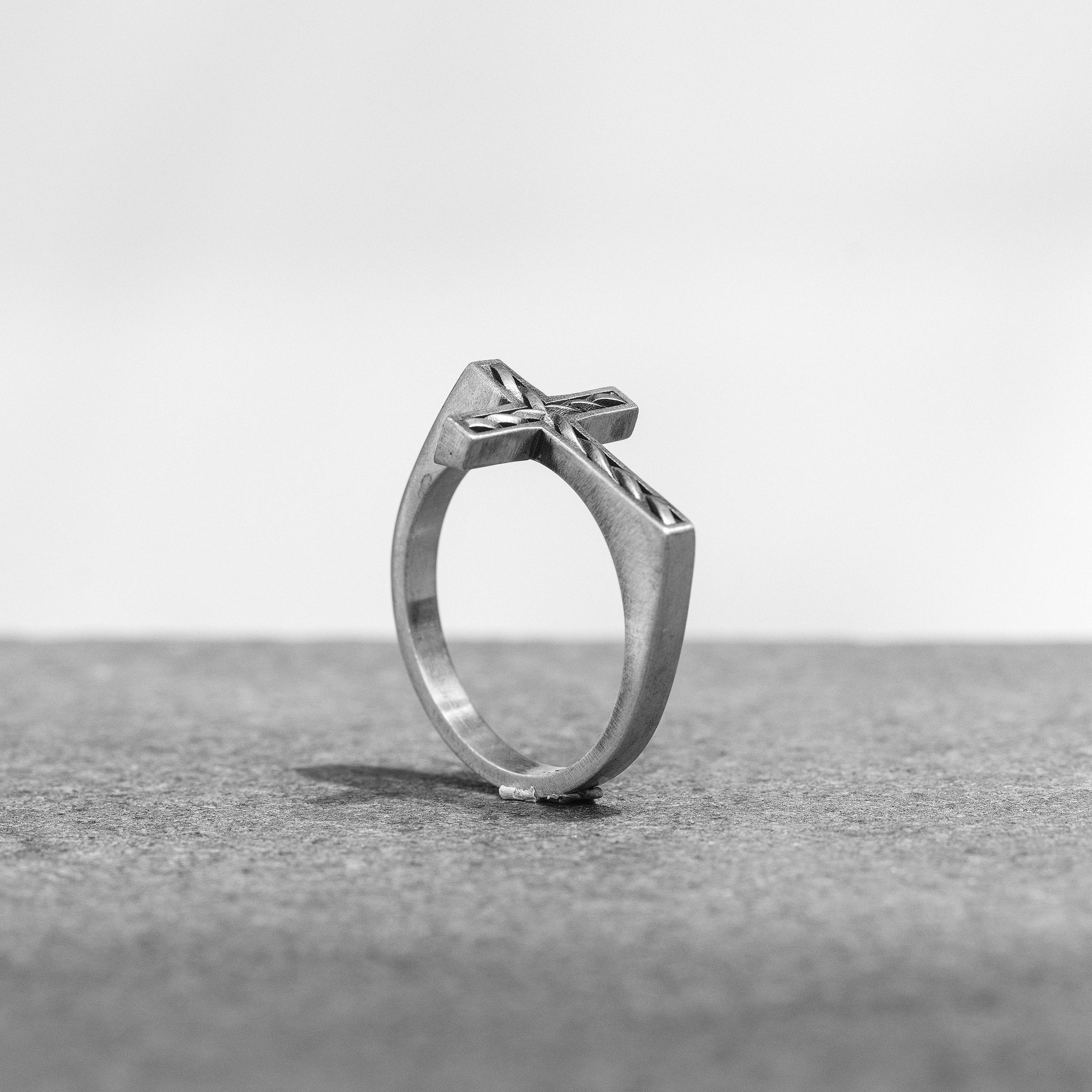 Sterling Silver Cross Ring, Christian Cross Band Ring for Men, Dainty ...