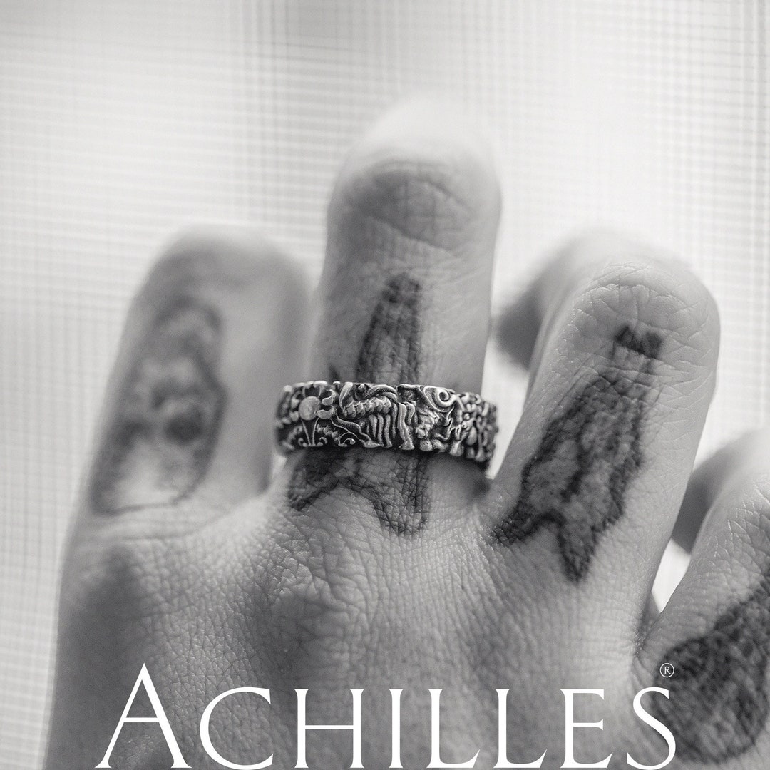 Japanese Dragon Devil Ring Oni Amanajoku Band Engraved Ring for ...