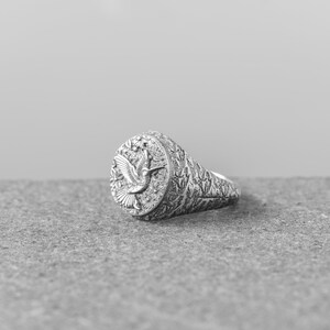 Silver Hummingbird Ring Mens Signet Ring Sterling Animal Ring Handmade ...