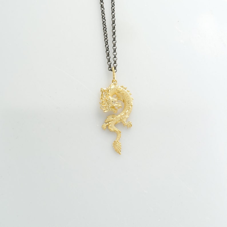 14k Gold Dragon Pendant 18k Solid Dragon Necklace Gold Pendant for Man ...