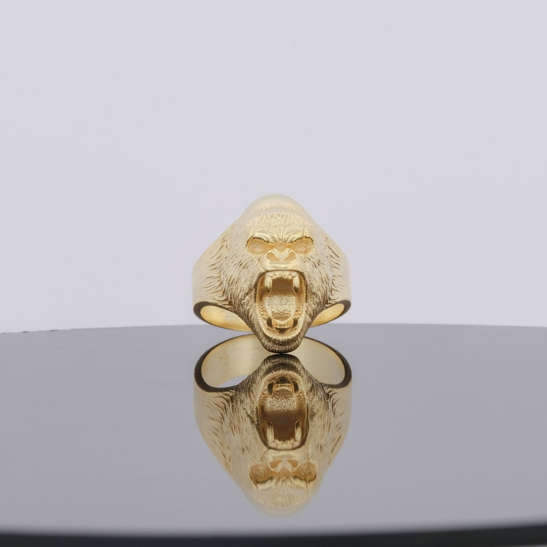 14k Gold Gorilla Ring 18k King Kong Signet Ring Solid Gorilla Pinky ...