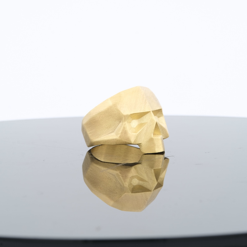 14k Gold Skull Pinky Ring Mens Solid Gold Ring 18k Gold Skull Signet ...