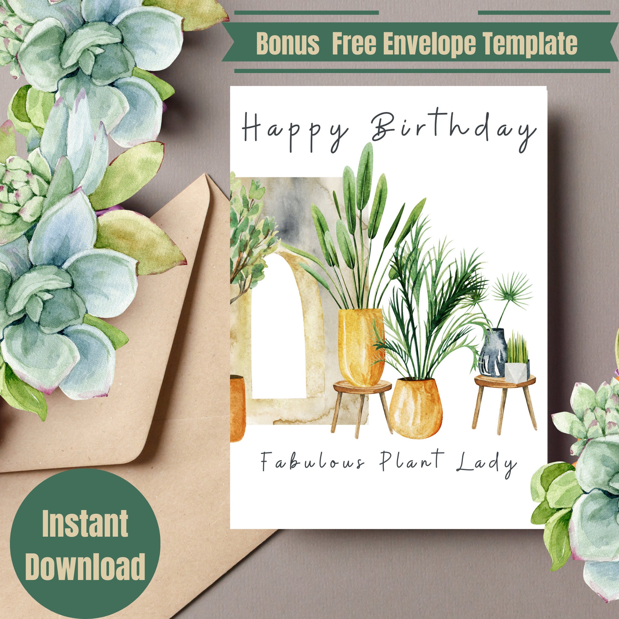Plant Birthday Card, Watercolor Illustration (digital Download) - Etsy