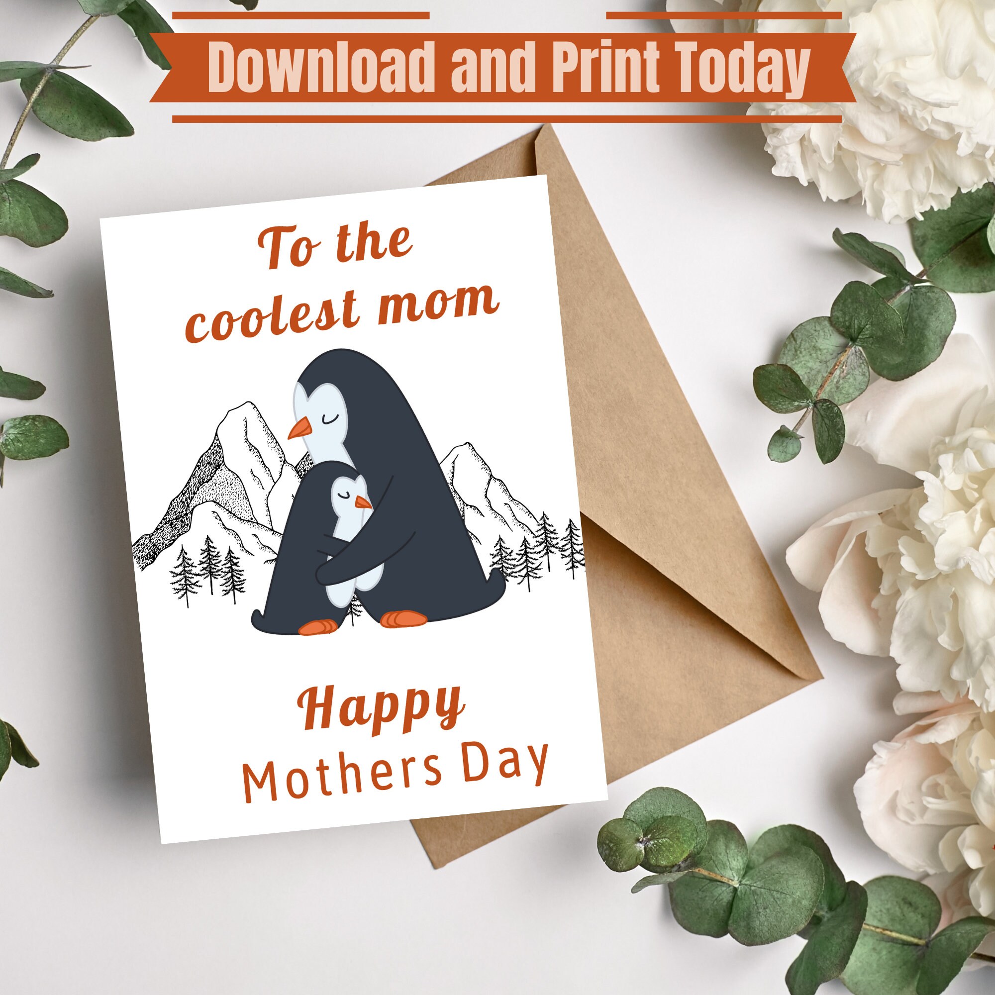 Printable Mothers Day Card Instant Digital Download Cute Happy