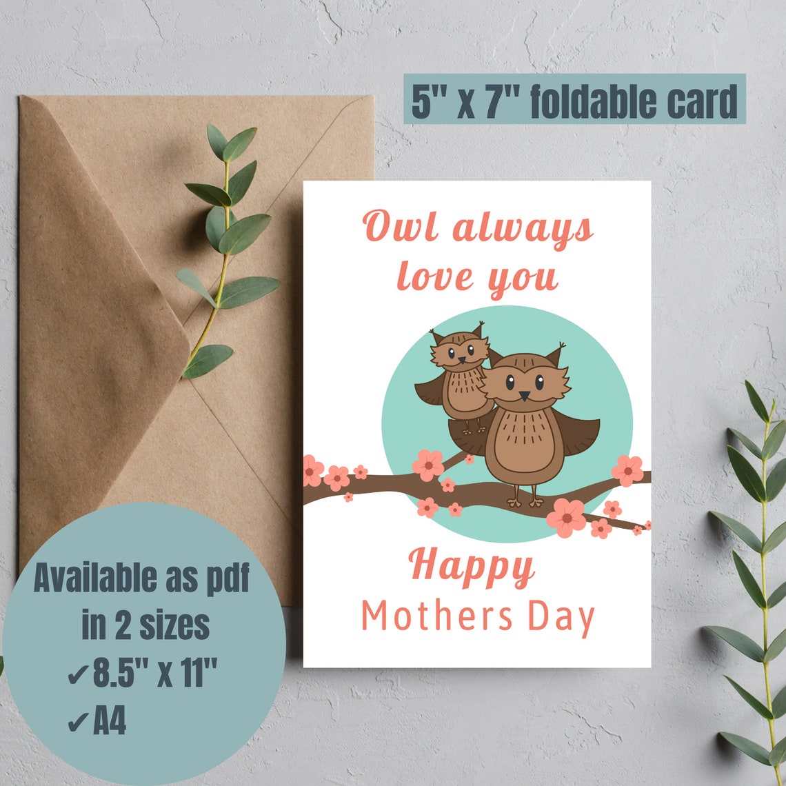 Printable Mother's Day Card, Instant Digital Download, Cute Happy ...