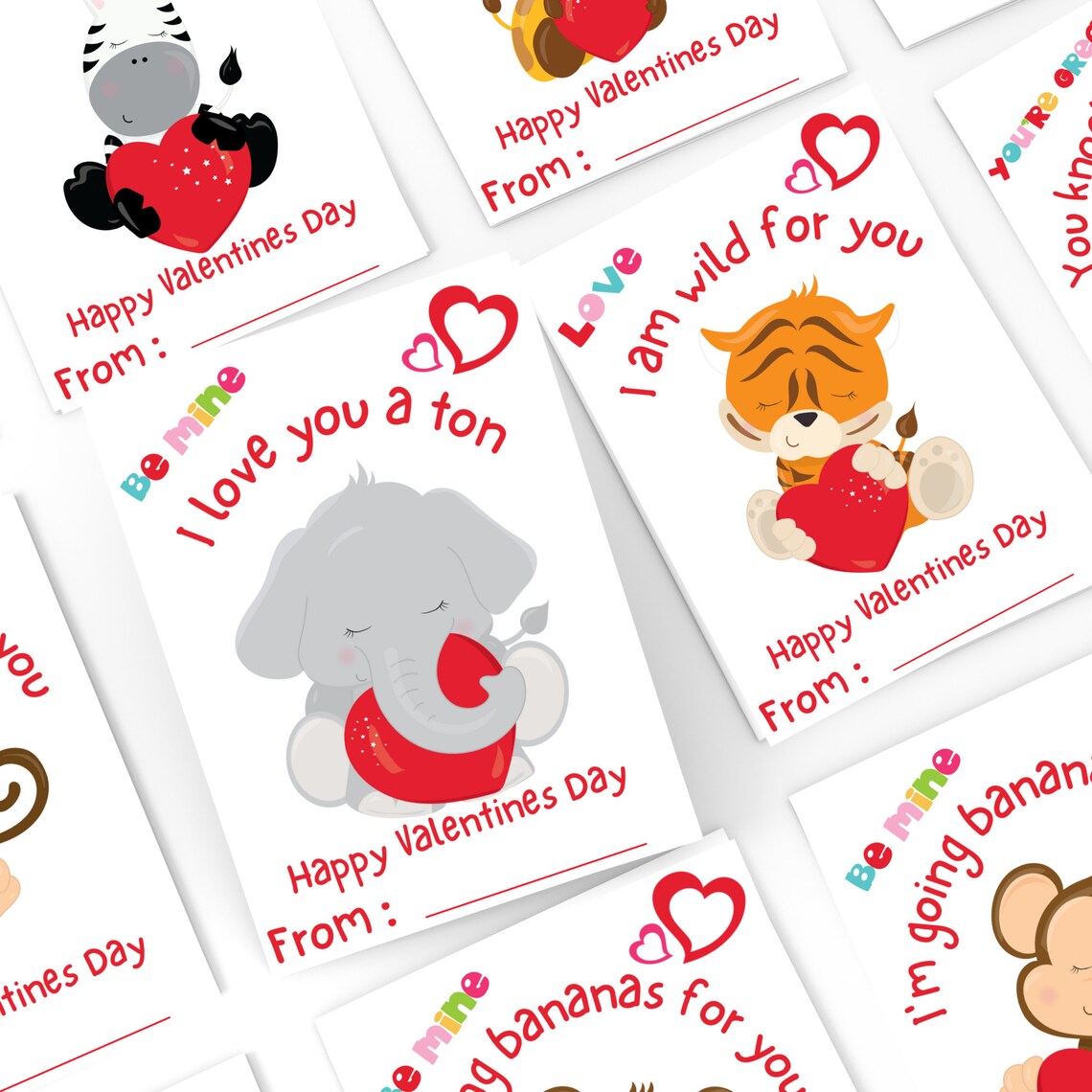 Printable Wild Animals Valentines Day Tags / Cards, Valentines Cards ...
