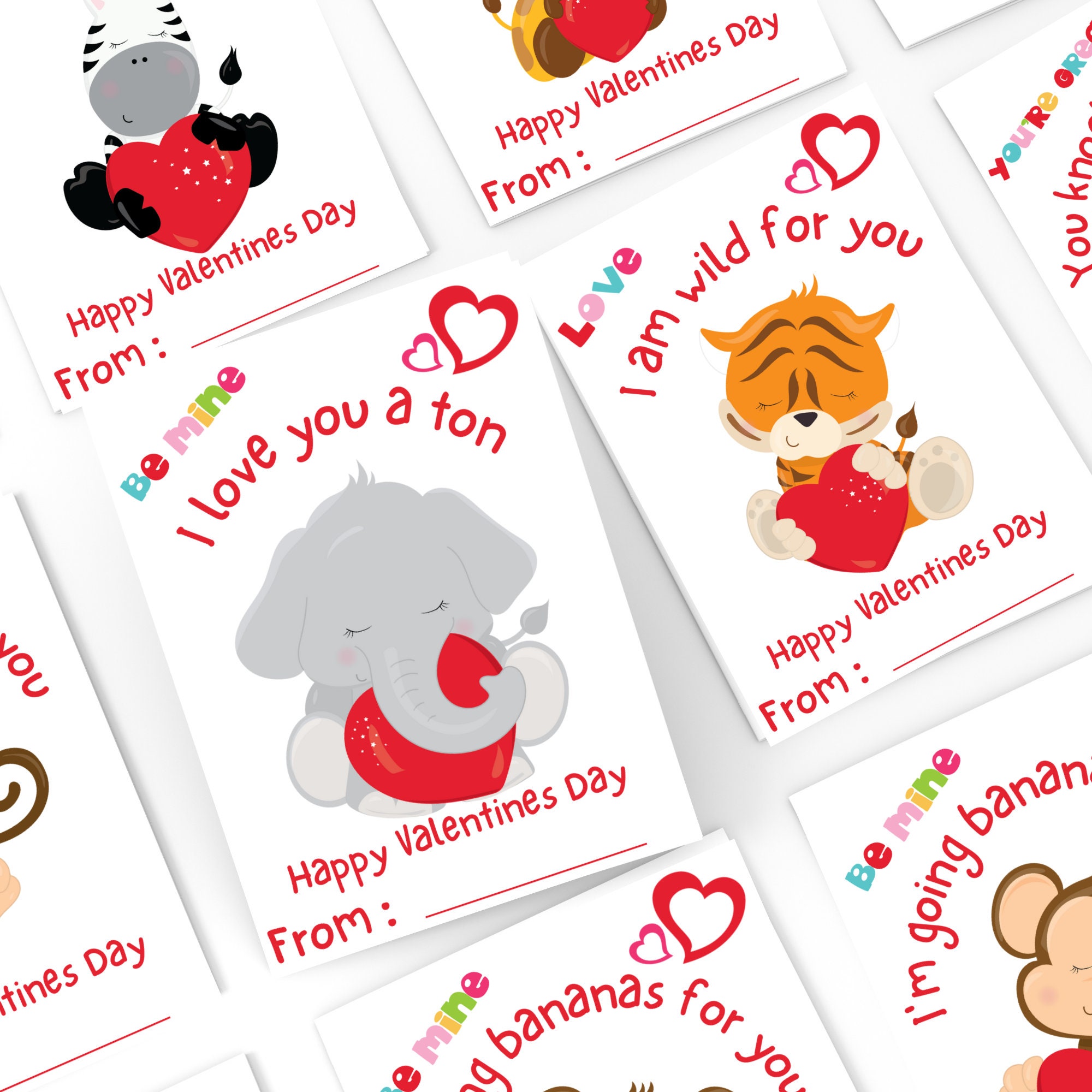 Printable Wild Animals Valentines Day Tags / Cards, Valentines Cards ...