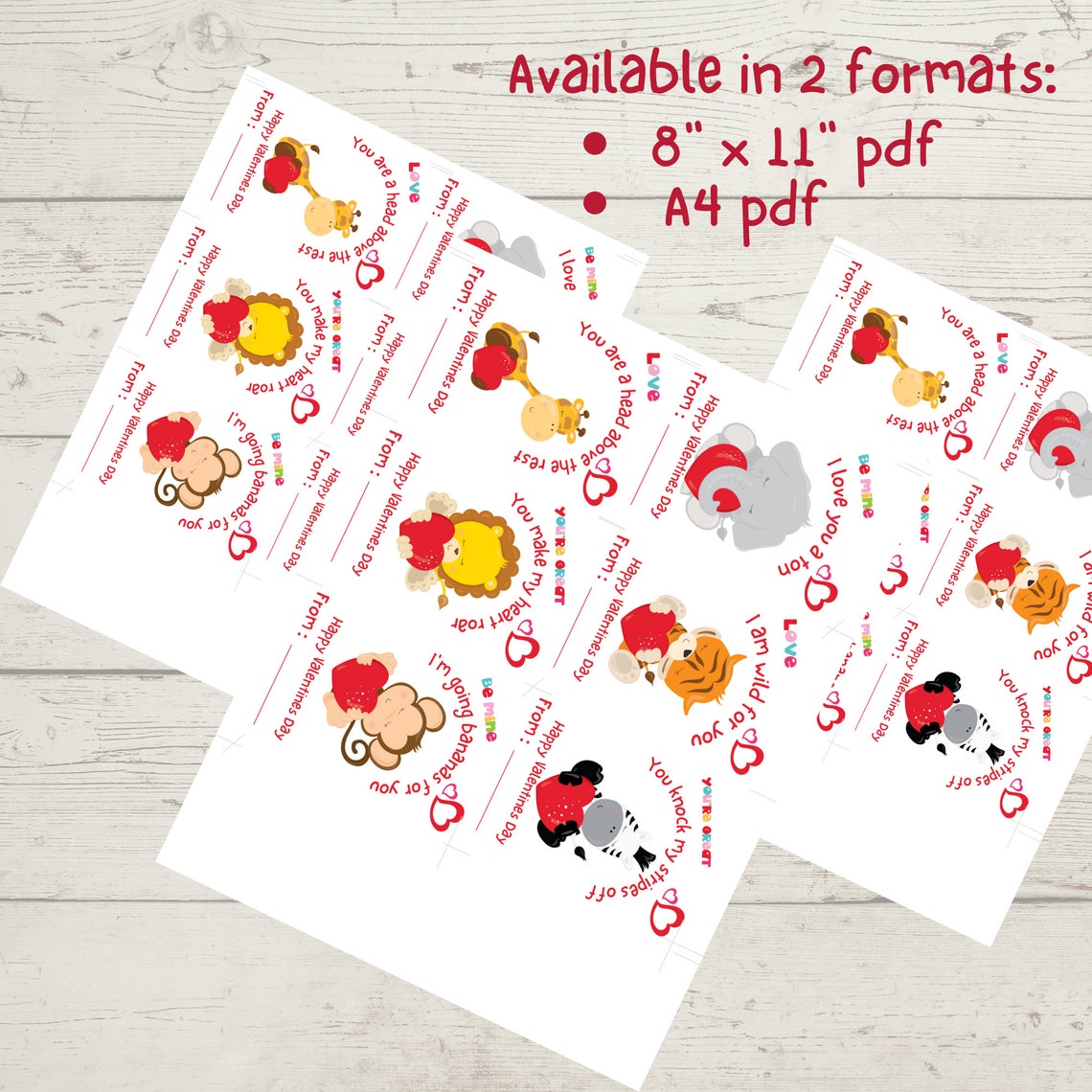 Printable Wild Animals Valentines Day Tags / Cards, Valentines Cards ...