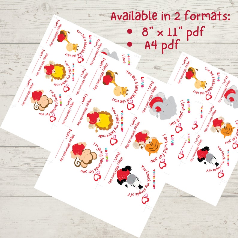 Printable Wild Animals Valentines Day Tags / Cards, Valentines Cards ...