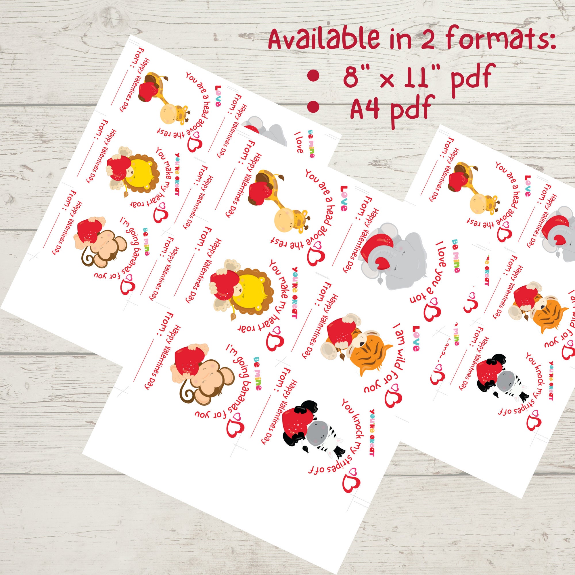 Printable Wild Animals Valentines Day Tags / Cards, Valentines Cards ...