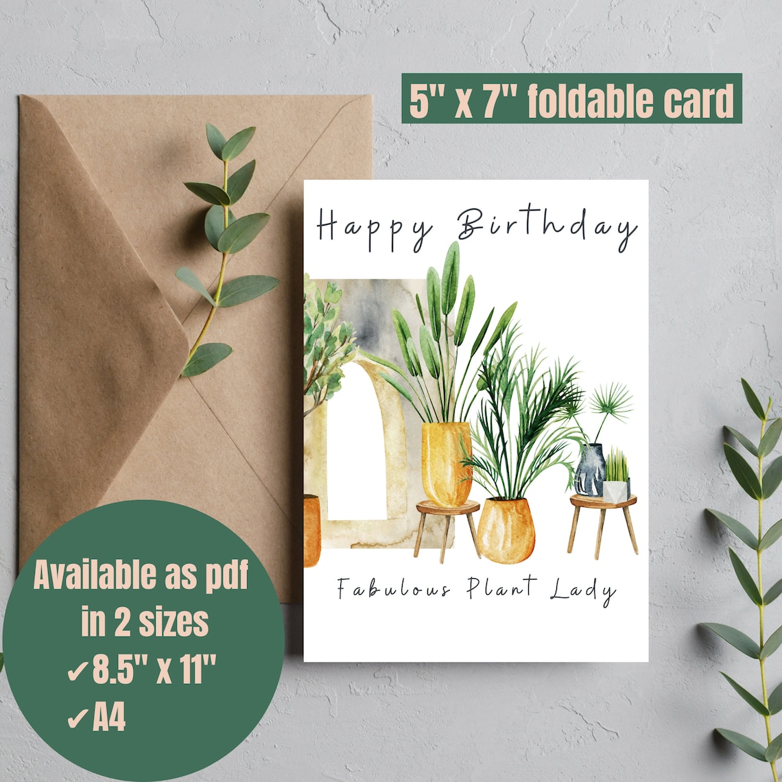 Printable Happy Birthday Card, Plant Birthday Card, Happy Birthday Card ...
