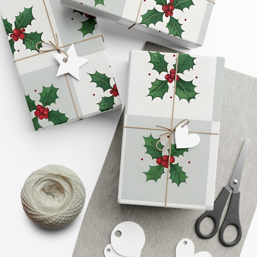 Classic Mistletoe Holiday Gift Wrap, Christmas Wrapping Paper, Gift ...