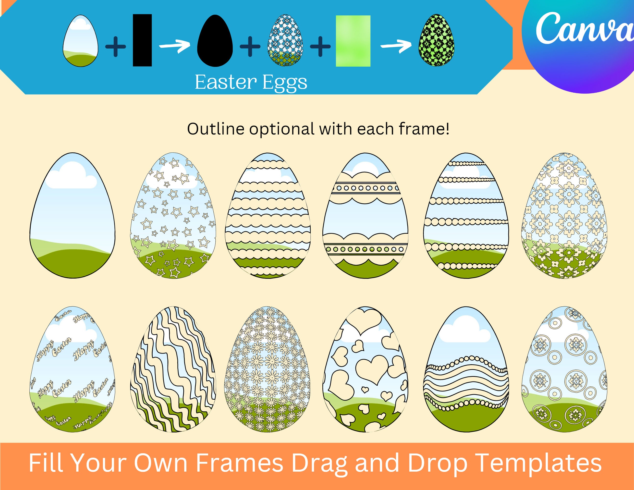 Pattern Easter Egg Canva Frames, Commercial and Personal, Custom ...