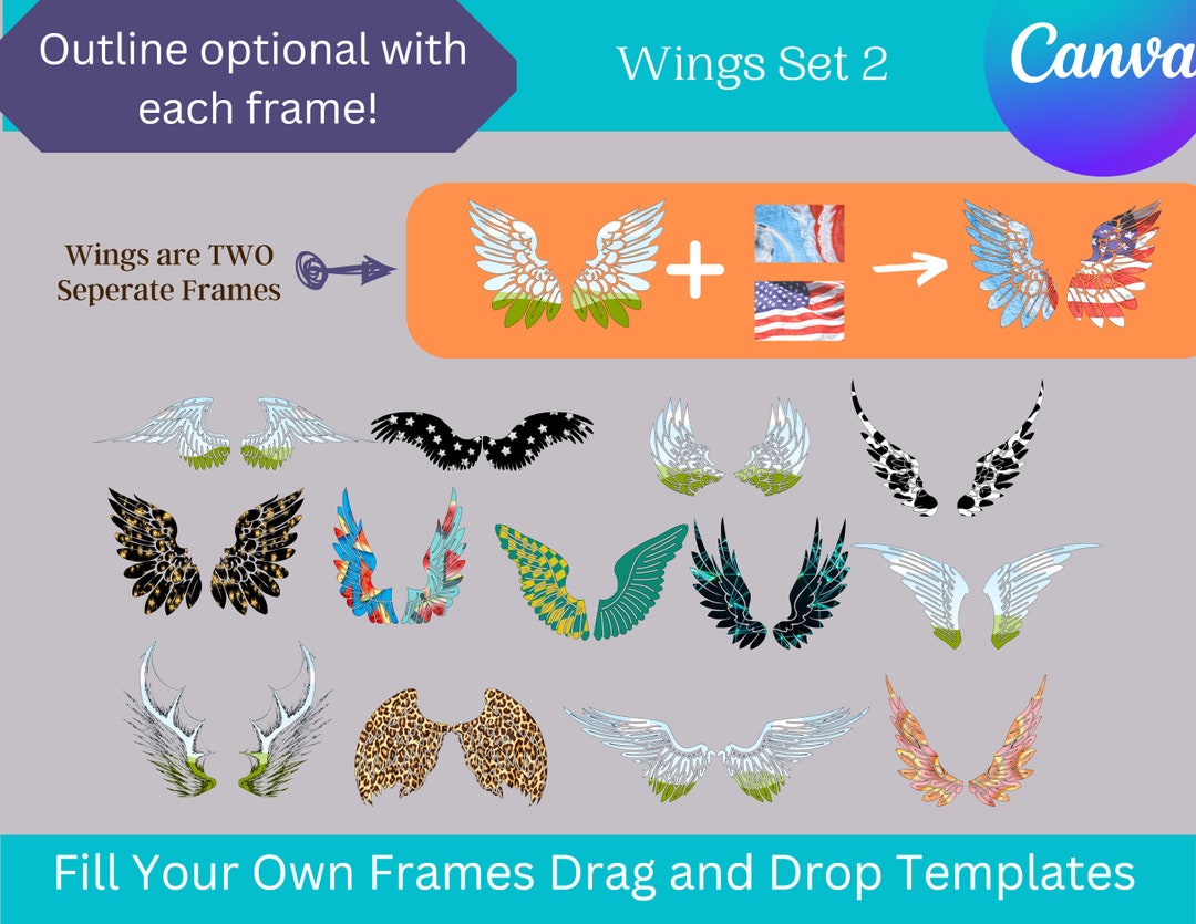 Wings Canva Frames, Commercial and Personal, Custom Fillable ...