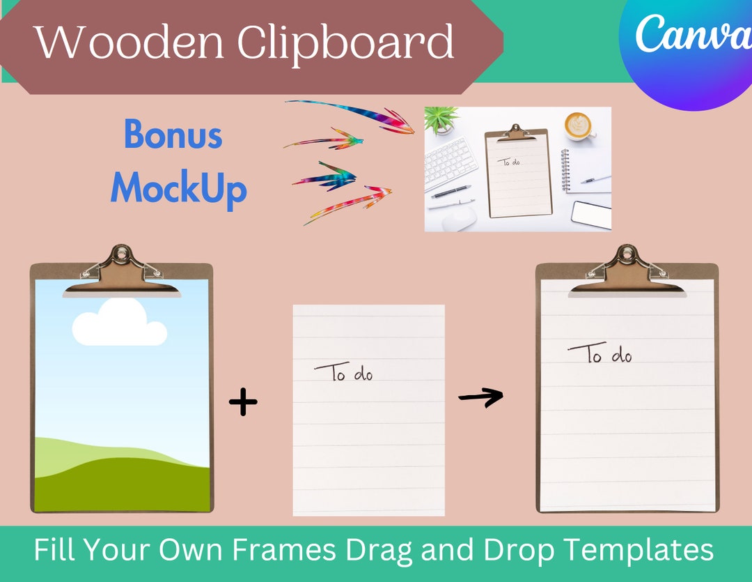 Wooden Clipboard Canva Frame and Mockup, Commercial and Personal ...