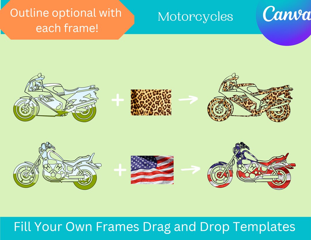Motorcycle Canva Frames, Commercial and Personal, Custom Fillable ...