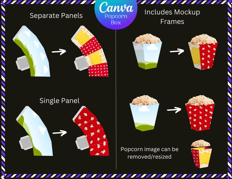 Popcorn Box Canva Frames Plus Mockups, Commercial and Personal, Custom ...