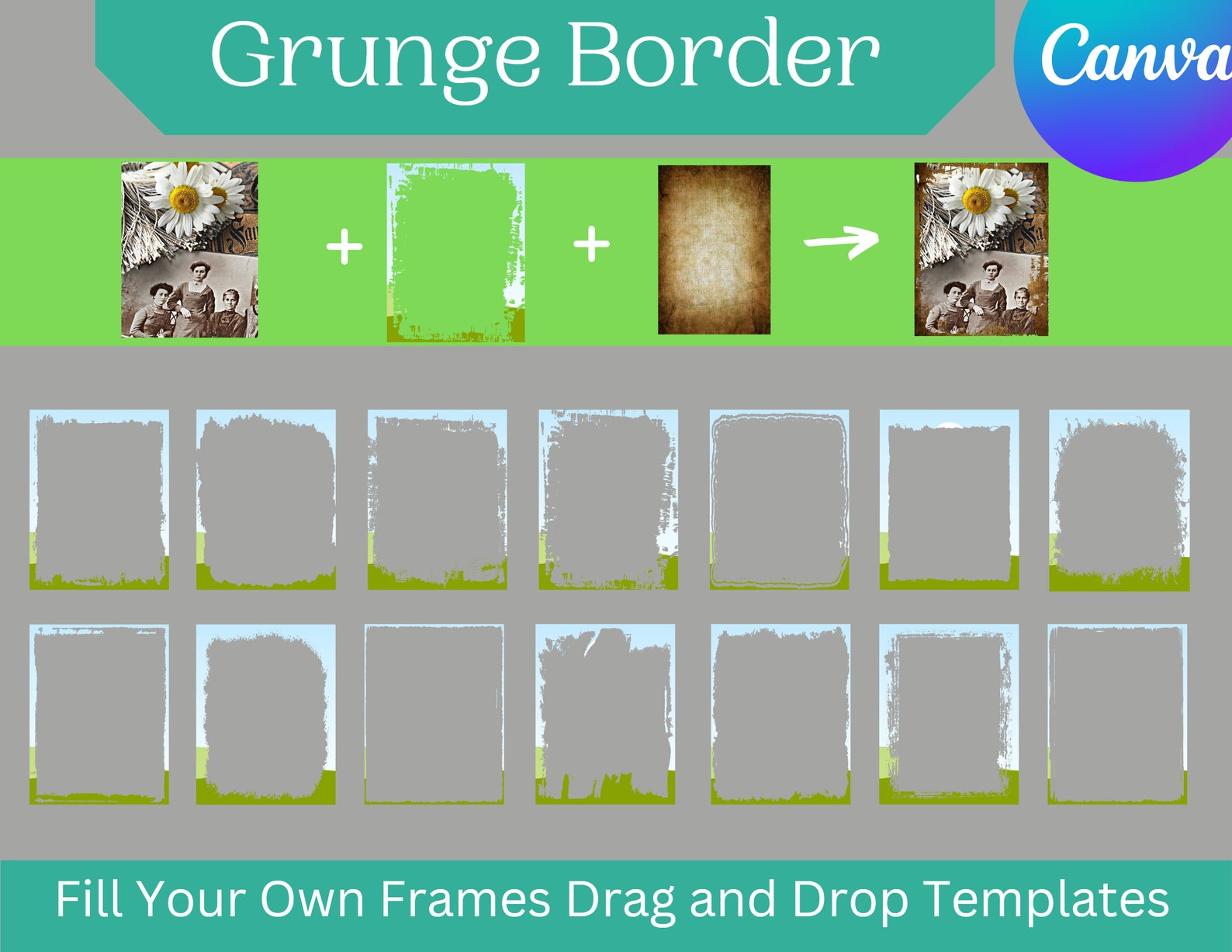 Grunge Edge Canva Frames, Aged Weathered Border, Commercial & Personal ...