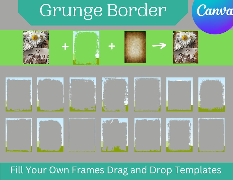 Grunge Edge Canva Frames, Aged Weathered Border, Commercial & Personal ...