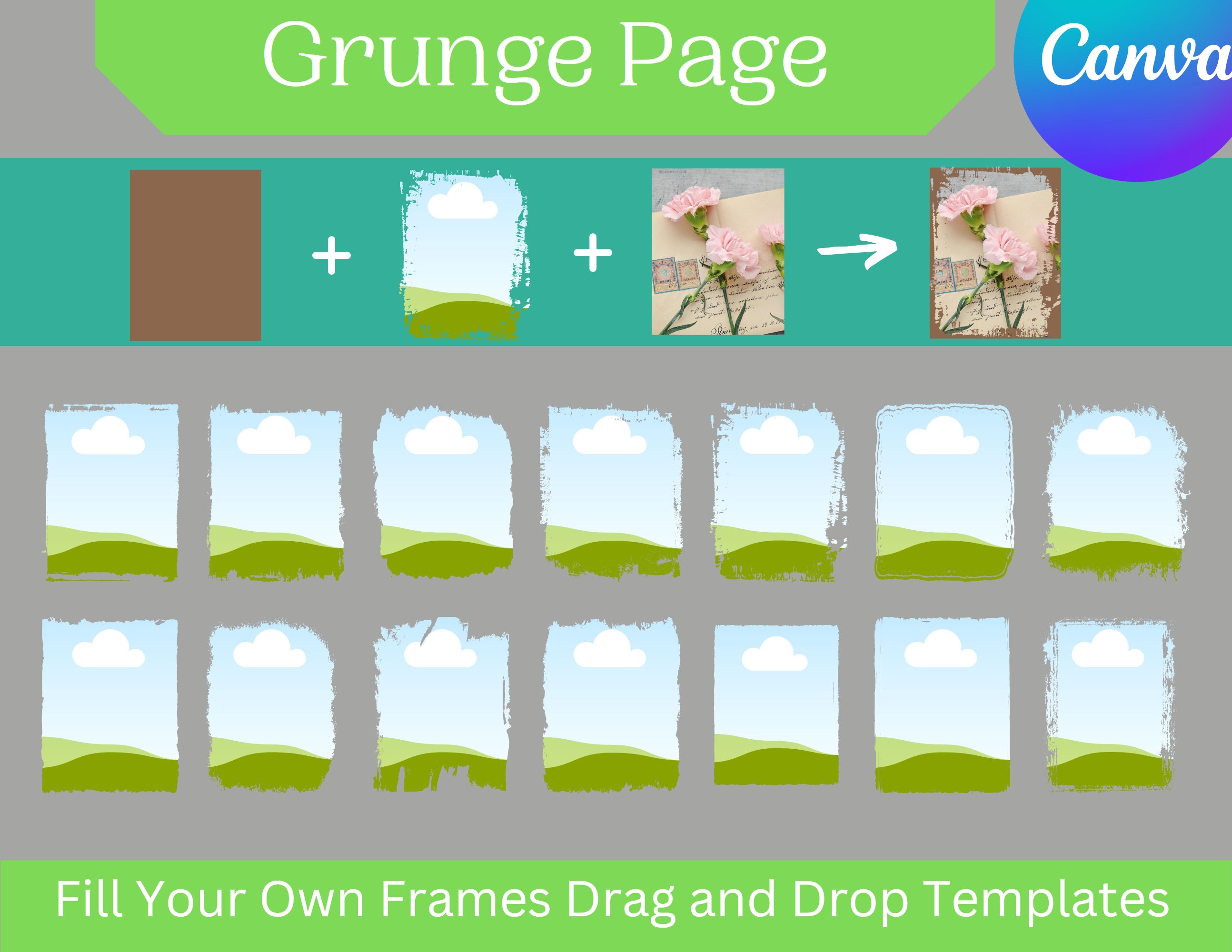 Grunge Page Canva Frames, Weathered Border, Commercial & Personal ...
