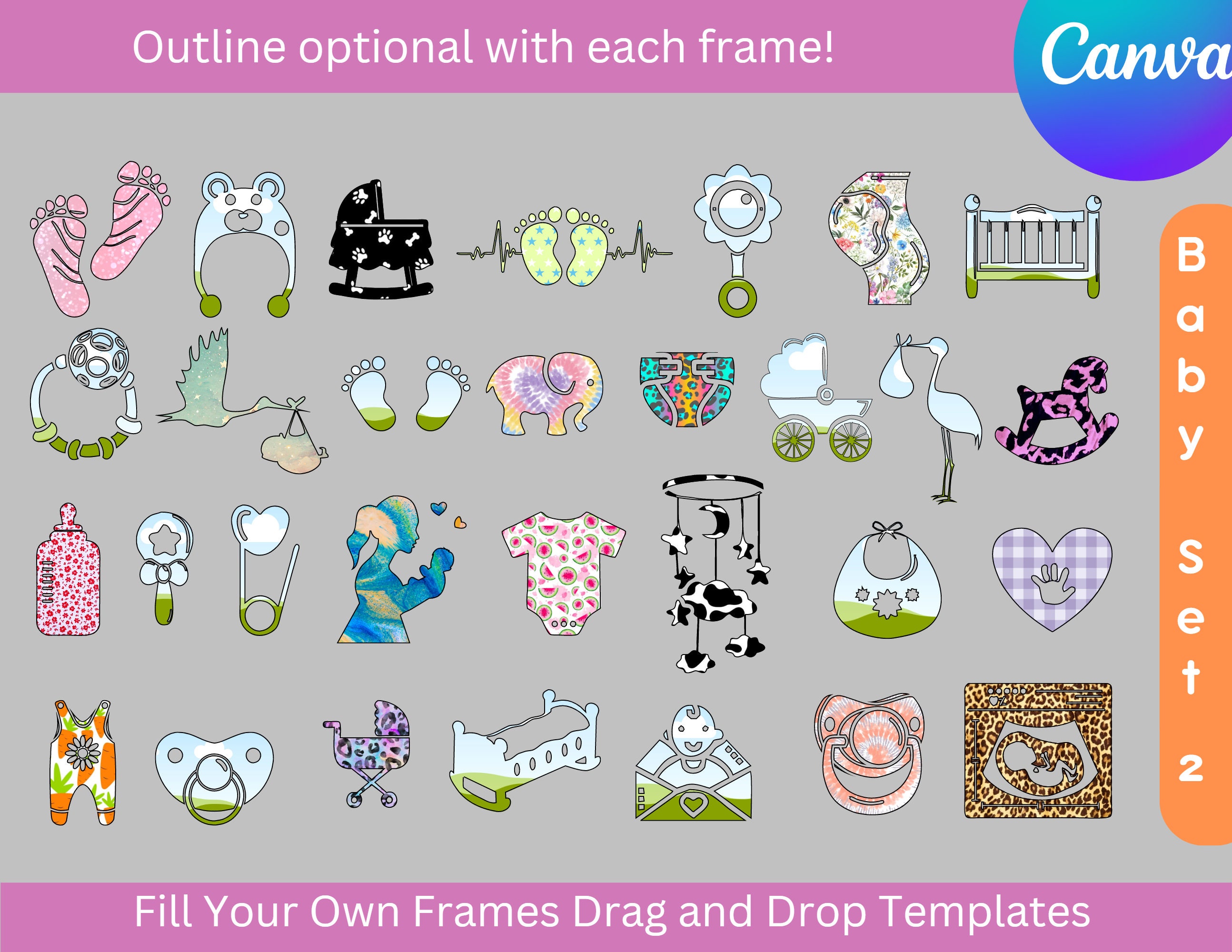 Baby Canva Frames, Commercial and Personal, Custom Fillable Silhouettes ...