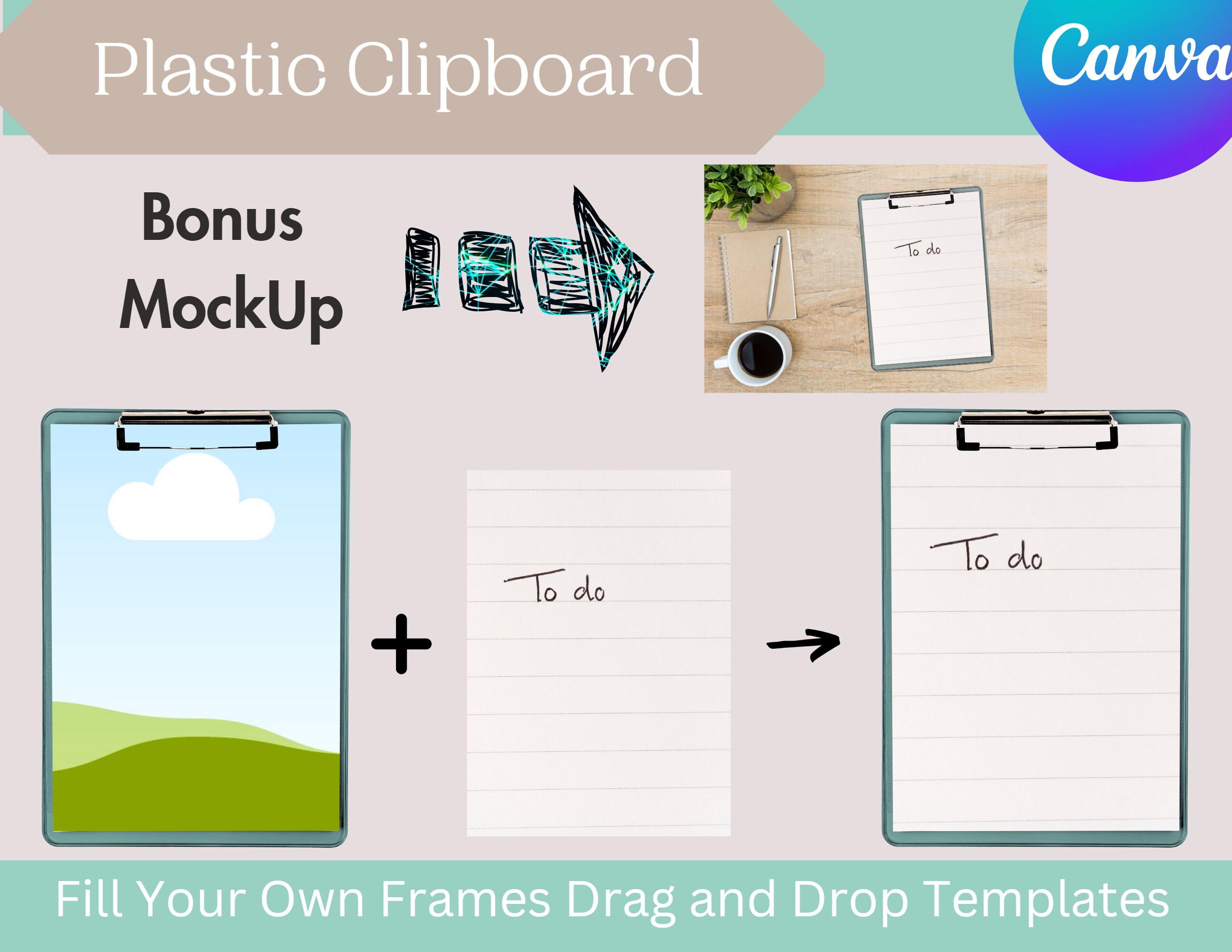 Plastic Clipboard Canva Frame and Mockup, Commercial and Personal ...