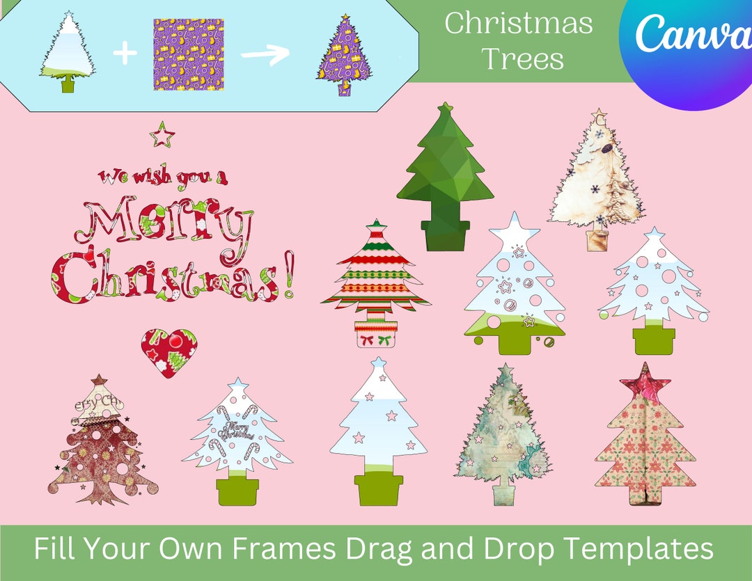 Christmas Tree Canva Frames, Commercial and Personal, Custom Fillable ...