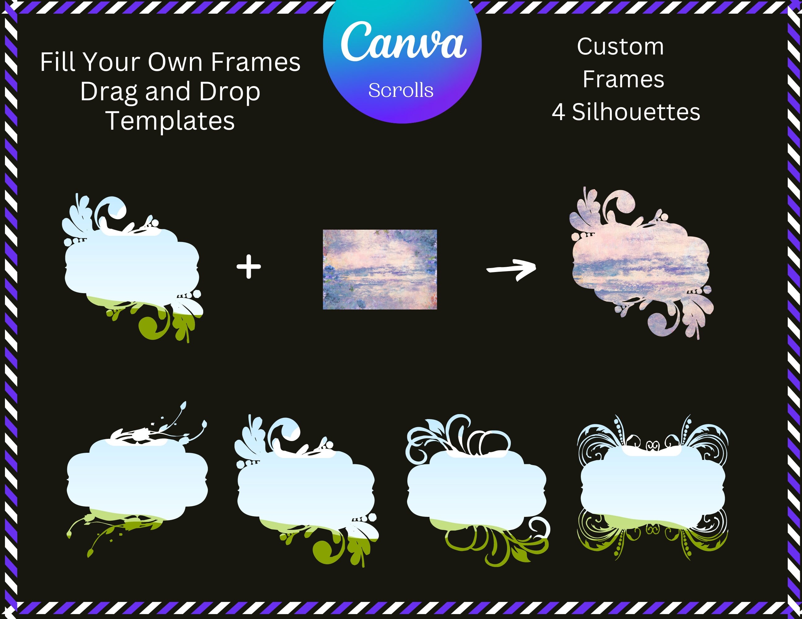 Fancy Scrolls Canva Frames, Commercial and Personal, Custom Fillable ...