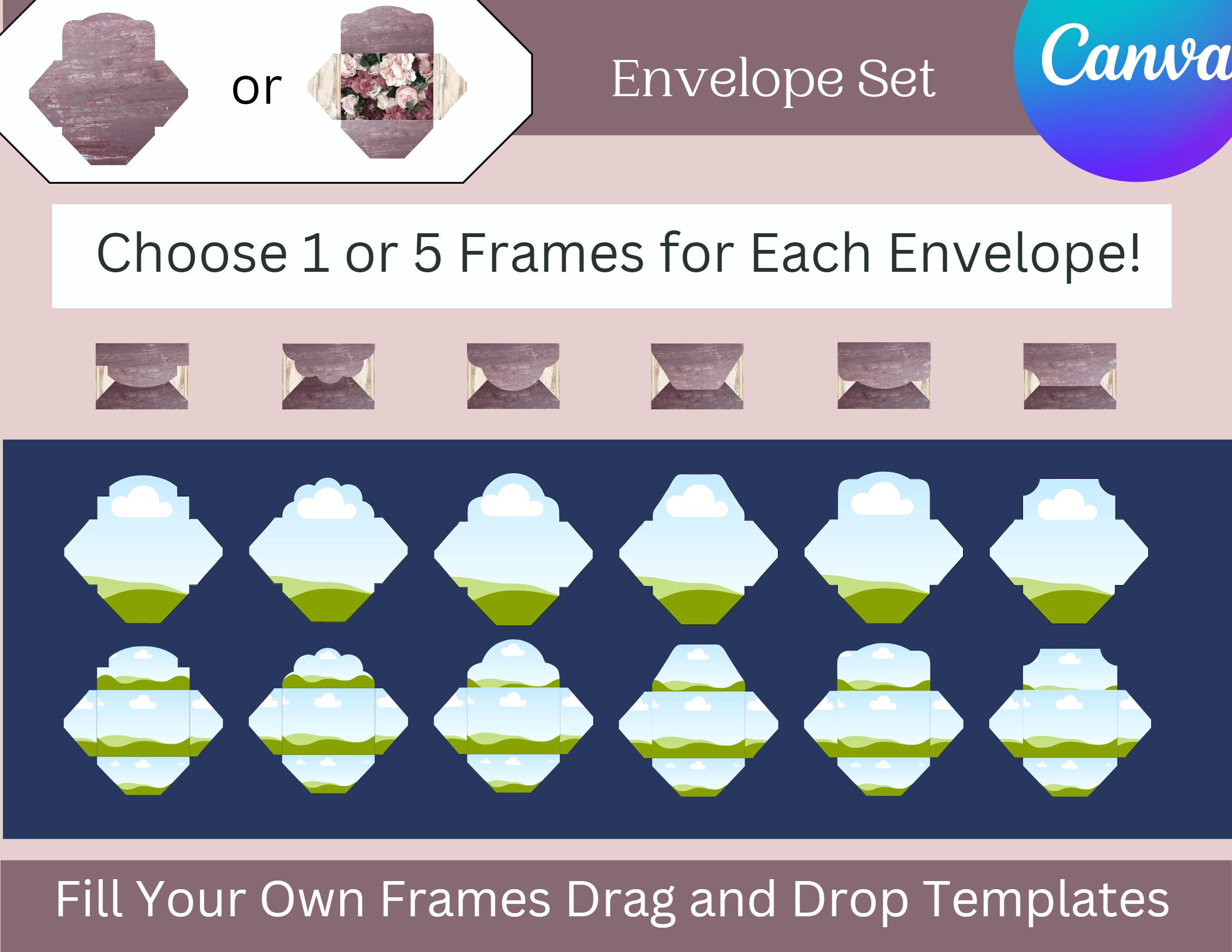 Envelope Frames Set, Commercial and Personal, Custom Fillable ...