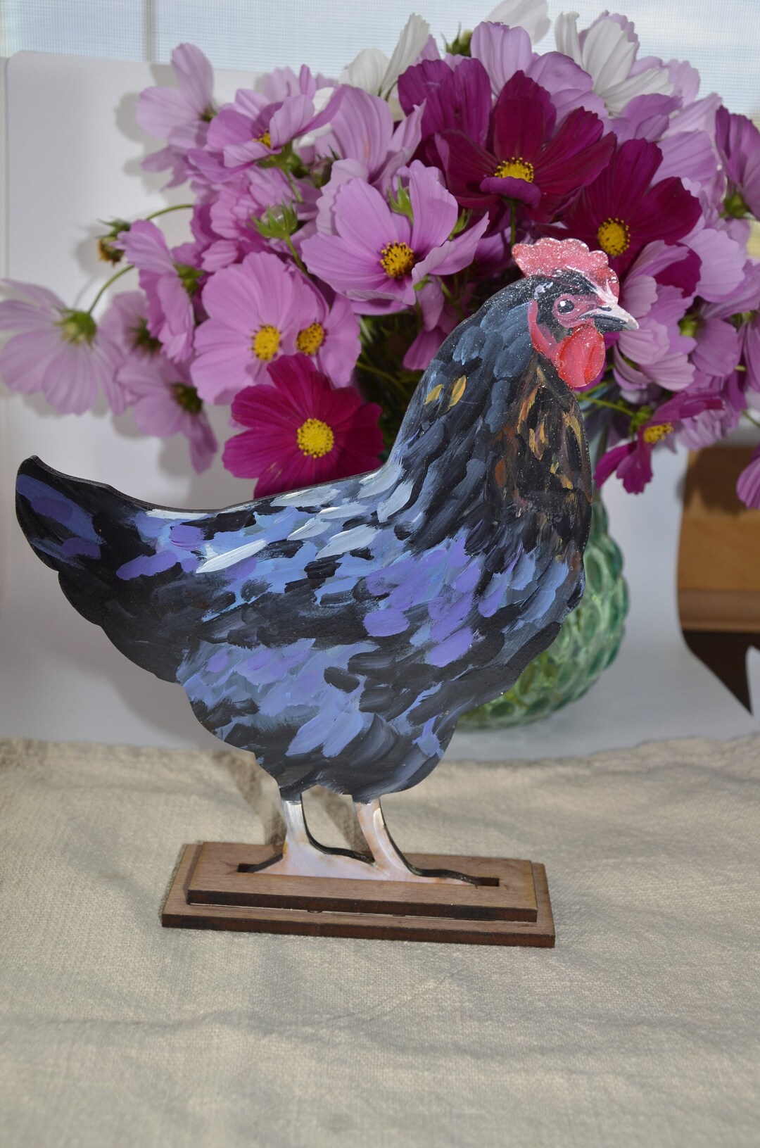 Hand Painted Wooden Chicken Decoration - Etsy