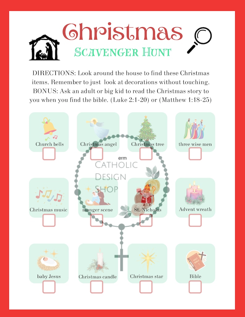 Printable Christian Christmas Scavenger Hunt for Kids Christian ...