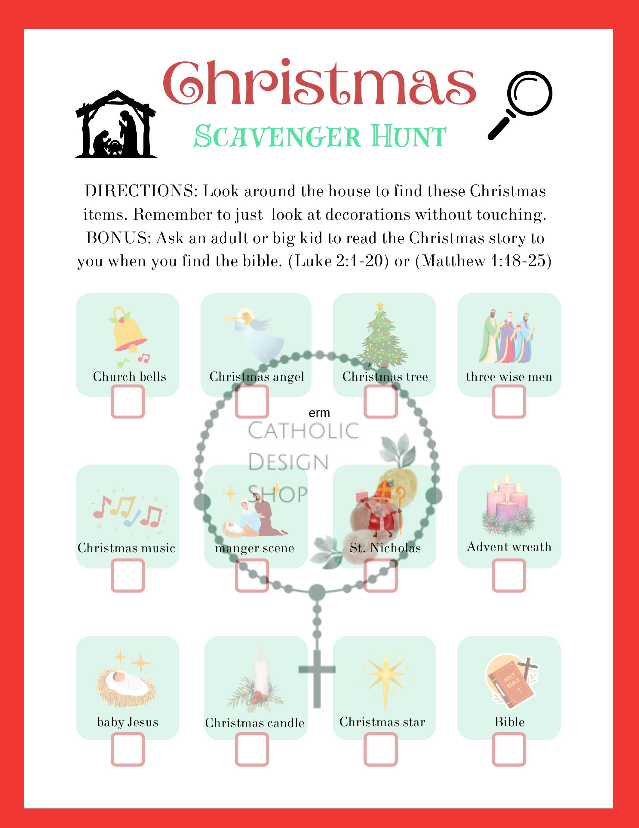 Printable Christian Christmas Scavenger Hunt for Kids Christian ...