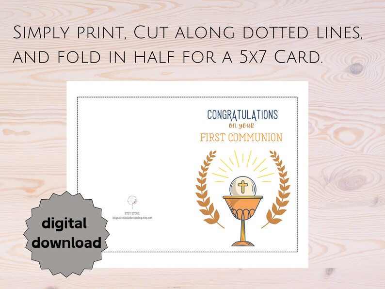 First Communion Card Printable Catholic First Eucharist Congratulations ...