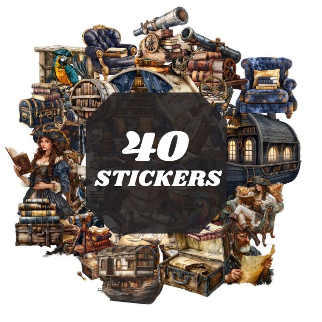 40 Pirate Theme Stickers | A4 Digital Sticker Sheets | Transparent ...